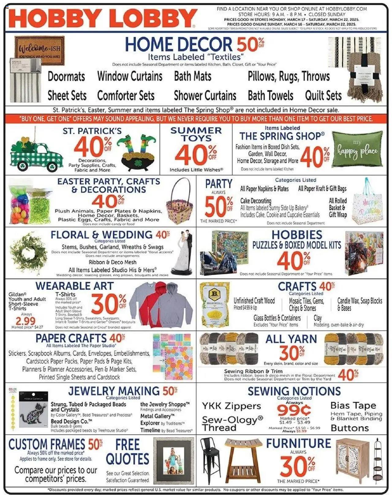 HOBBY LOBBY Weekly ad (03/16/2025) >> Sales ad this week